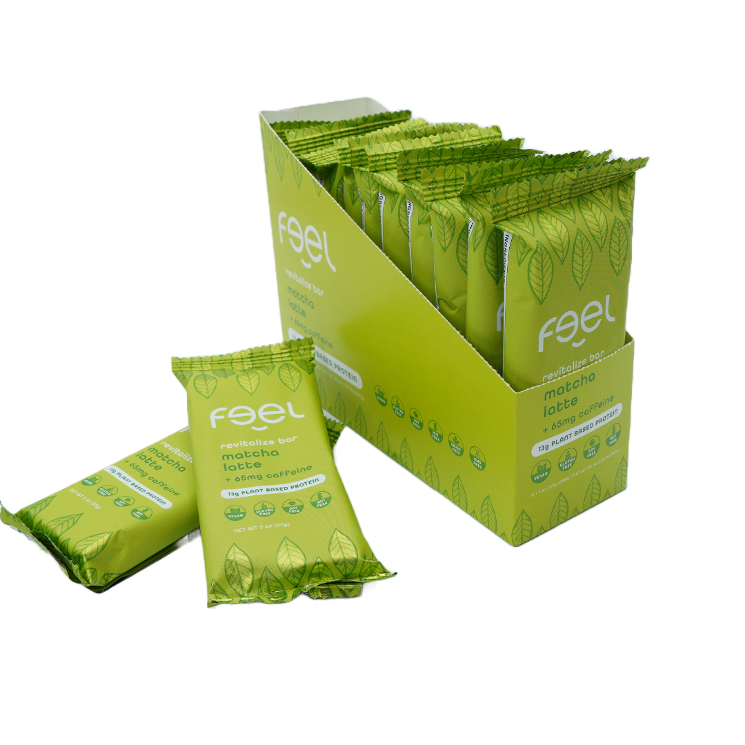 Feel Bars - Matcha Latte (Caffeinated) - Plant Protein Bars (10 Pack ...