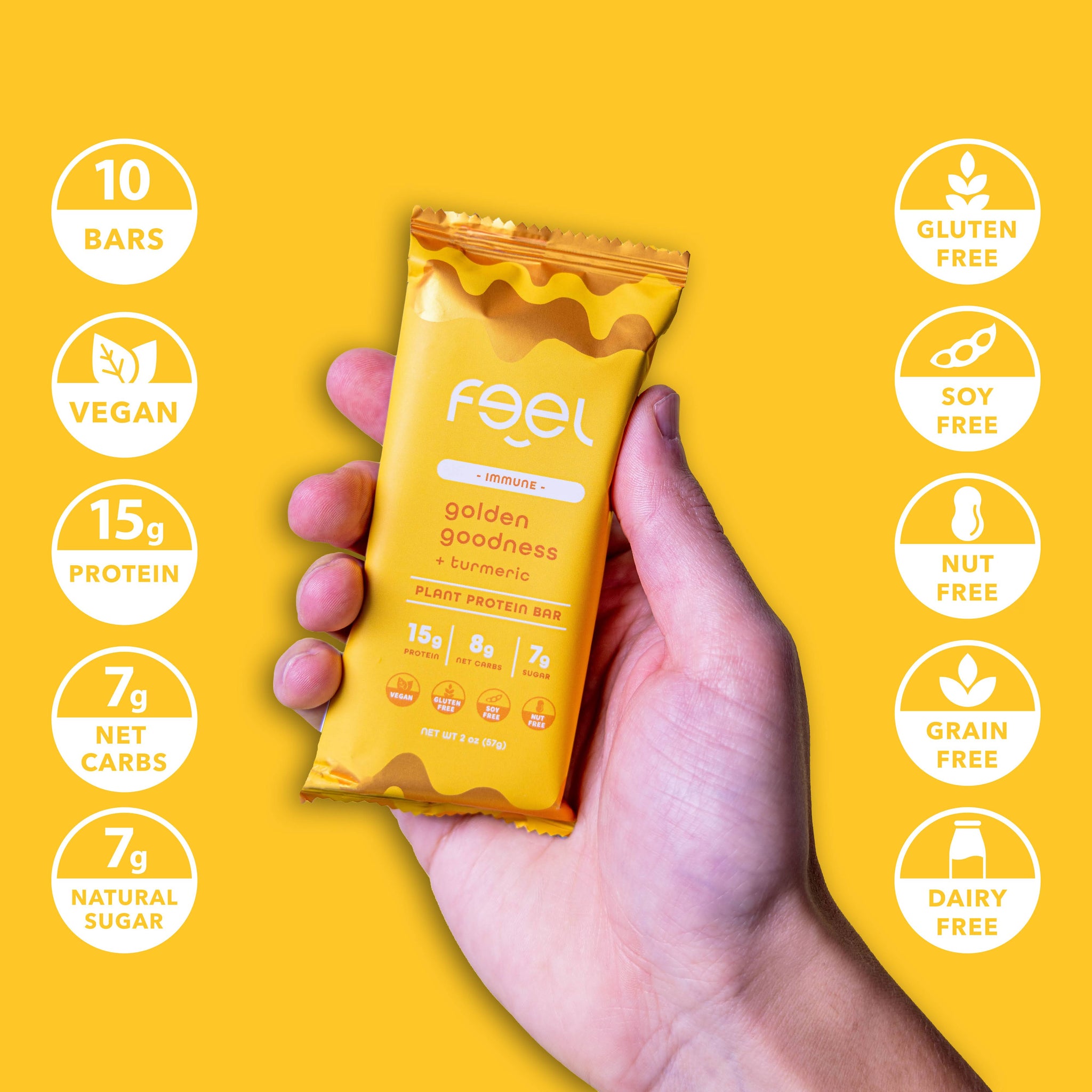 Feel Bars - Golden Goodness - Functional Plant Protein Bars (10 Pack ...